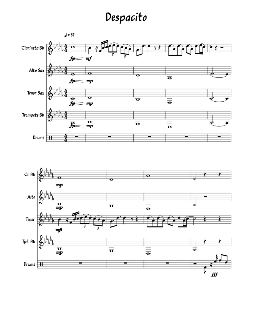 Despacito Sheet Music for Clarinet in b-flat, Saxophone alto, Saxophone ...