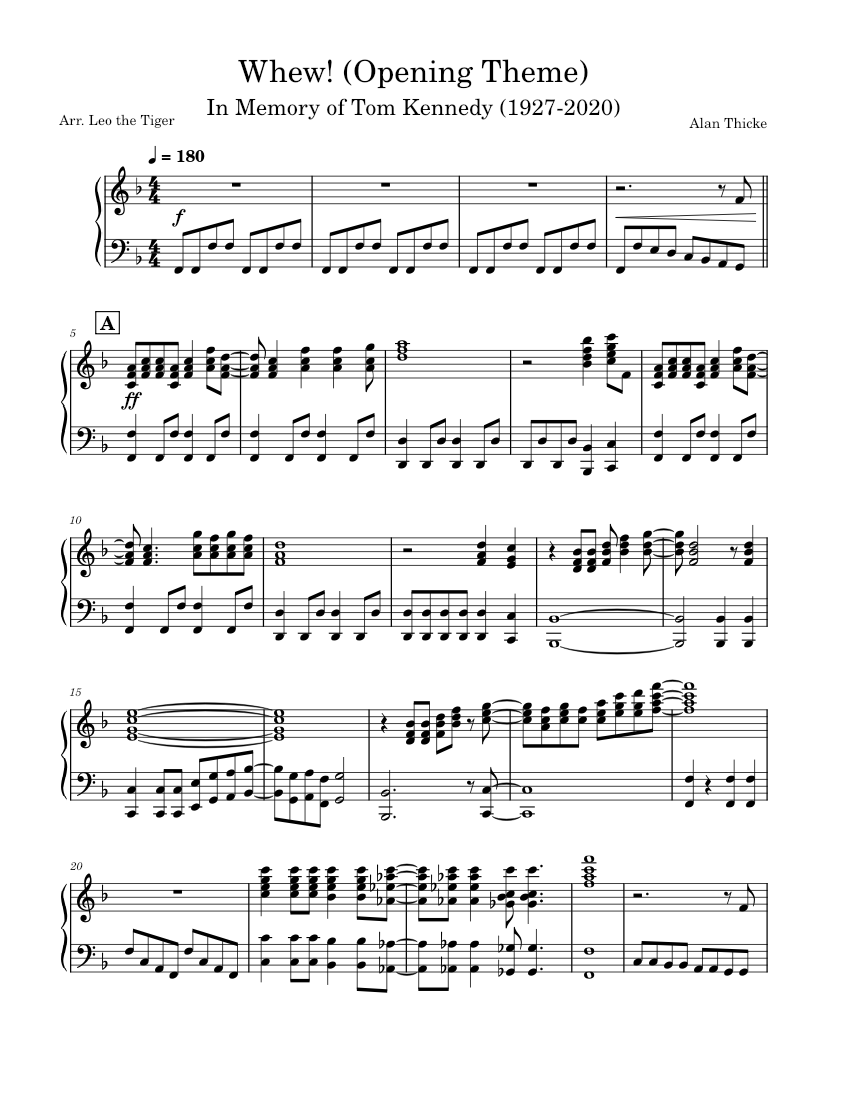Piano Solo: Whew! (Opening Theme) – Alan Thicke Sheet music for Piano ...