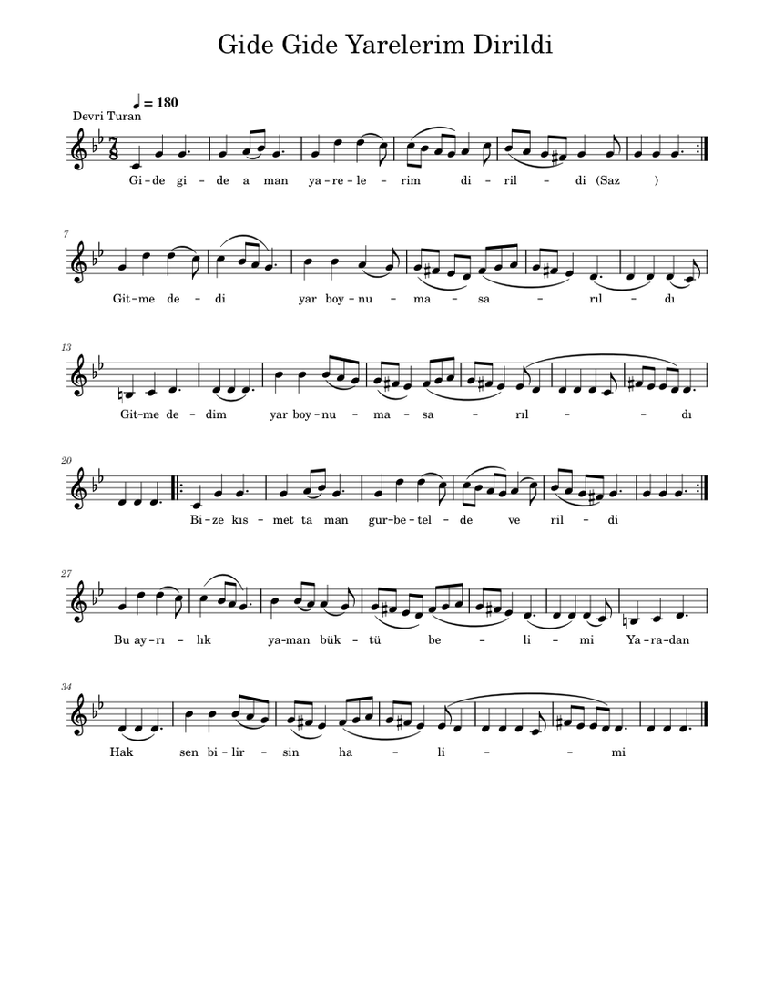 Gide Gide Yarelerim Dirildi Sheet music for Piano (Solo) | Musescore.com