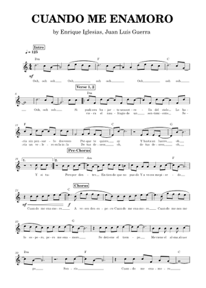 Play Official version of Cuando Me Enamoro Sheet Music by Enrique ...