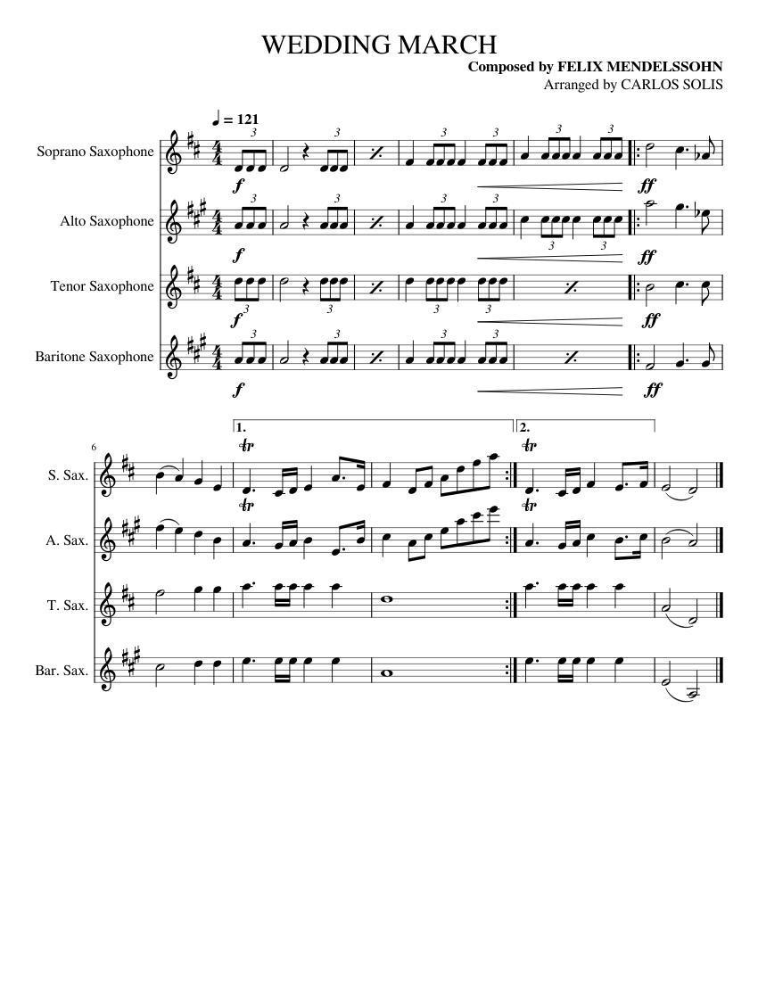 WEDDING MARCH by CARLIT0CHURRIT0 Sheet music for Saxophone alto, Saxophone tenor, Saxophone ...