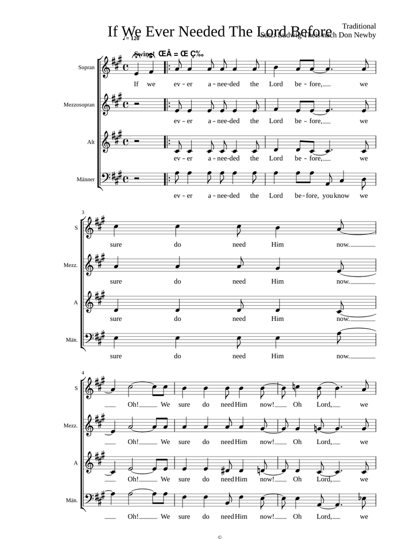 If We Ever Needed The Lord Before Sheet music for Soprano, Alto, Bass voice, Mezzo soprano ...