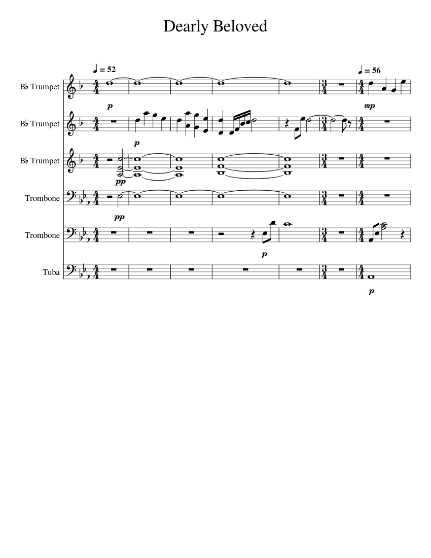 Dearly_Beloved Sheet music for Trombone, Tuba, Trumpet in b-flat (Brass Ensemble) | Musescore.com