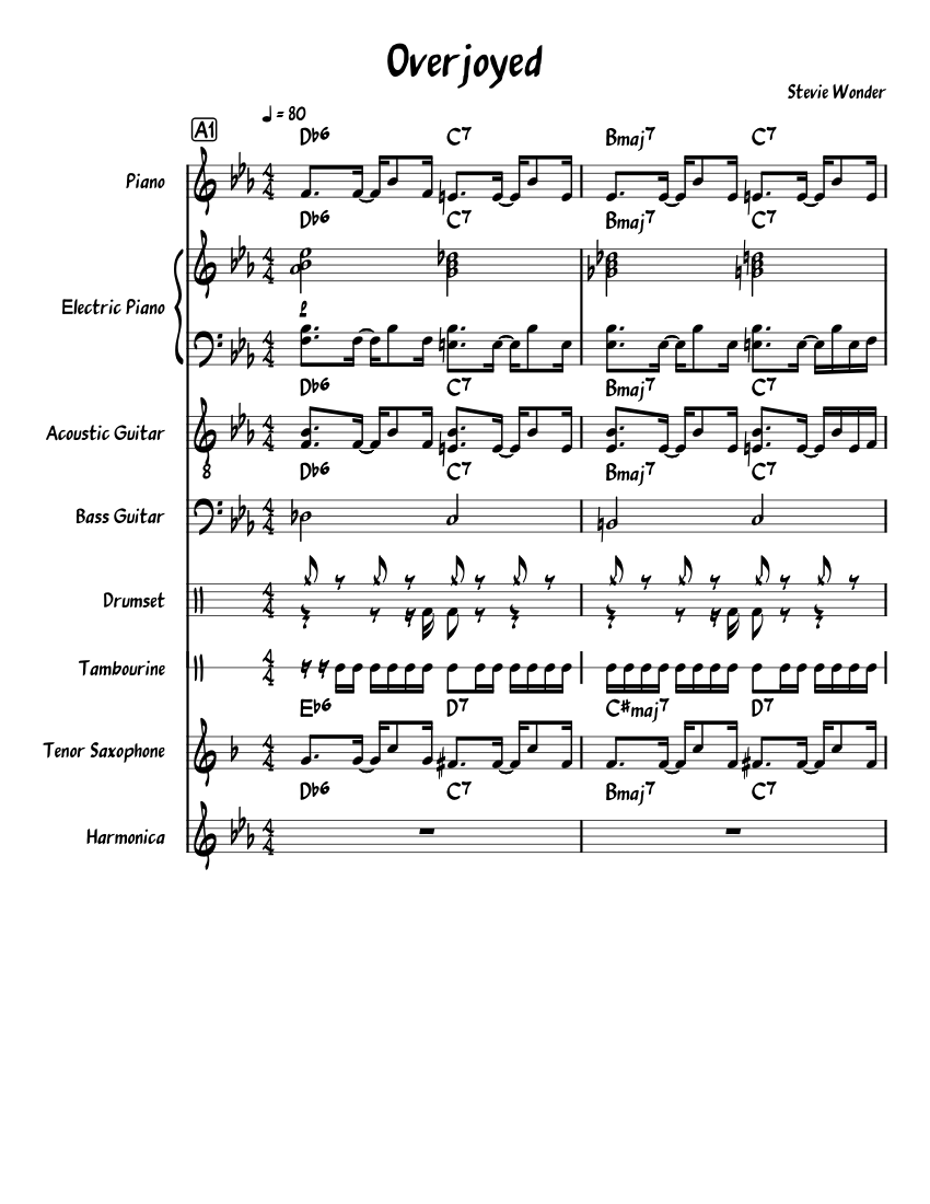 overjoyed Sheet Music with Chords for Piano, Tambourine, Saxophone ...