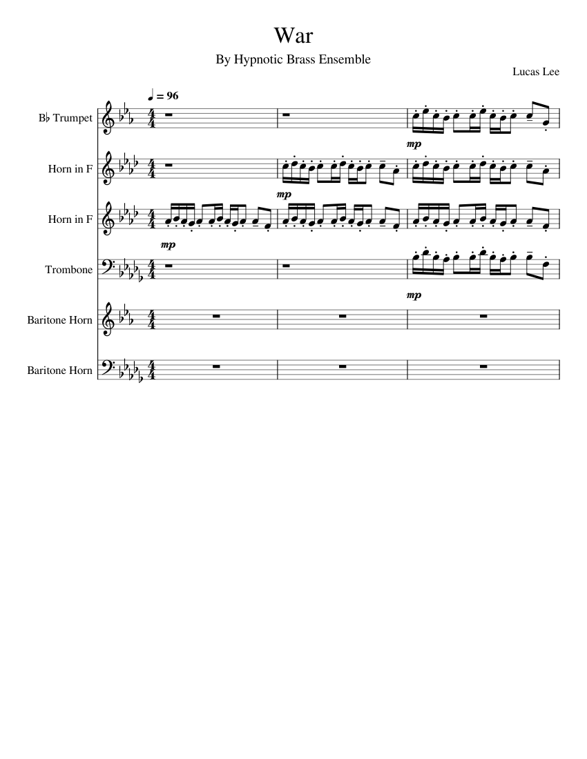 War – Hypnotic Brass Ensemble War arranged by Lucas Lee Sheet Music for ...