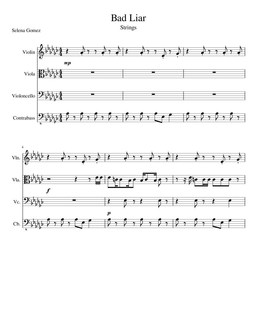 Bad Liar Sheet music for Contrabass, Violin, Viola, Cello (Mixed ...