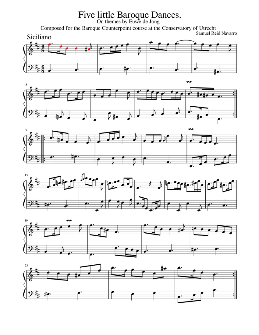 Five little Baroque Dances Sheet Music for Harpsichord (Solo ...