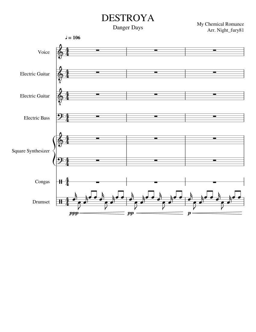 DESTROYA WIP Sheet music for Vocals, Guitar, Bass guitar, Drum group ...