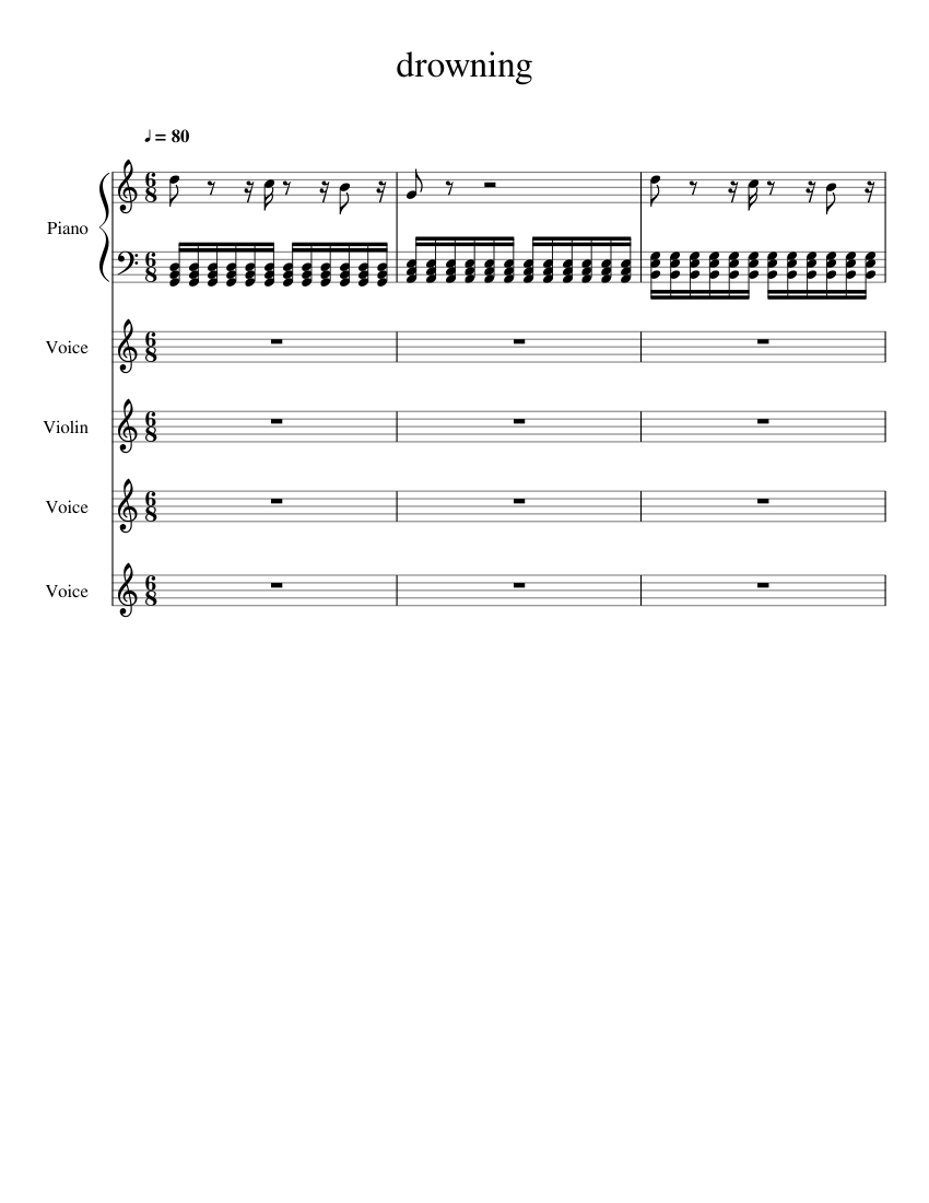 drowning Sheet music for Piano, Vocals, Violin (Mixed Quintet ...