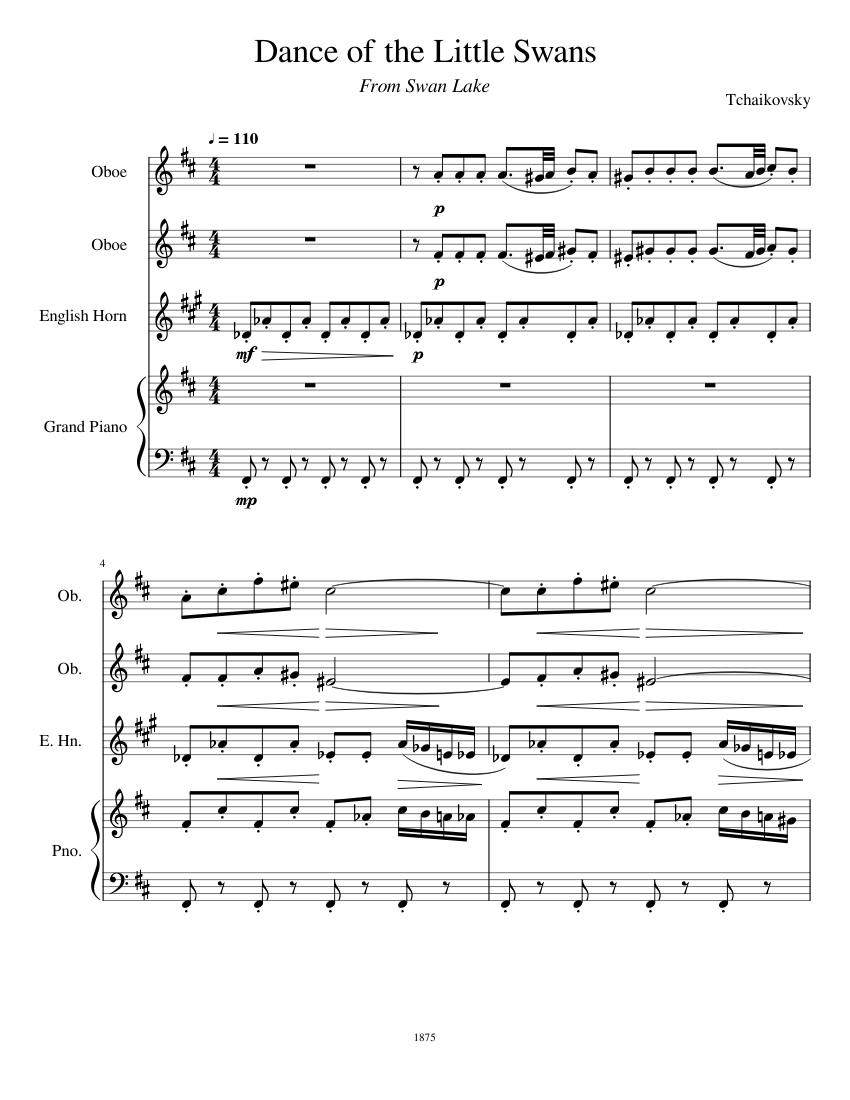 Dance of the Little Swans, Tchaikovsky Sheet Music for Piano, Oboe ...