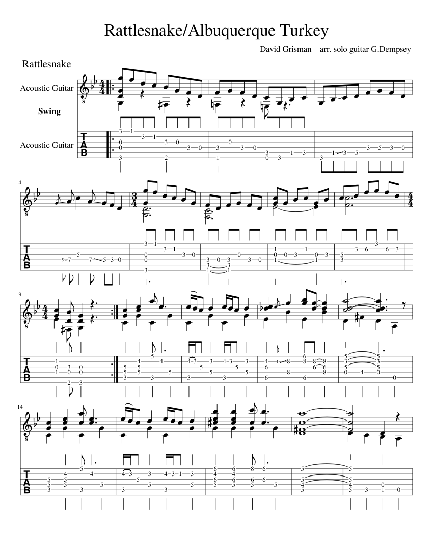 Rattlesnake/Albuquerque Turkey – David Grisman. arr. solo guitar G ...