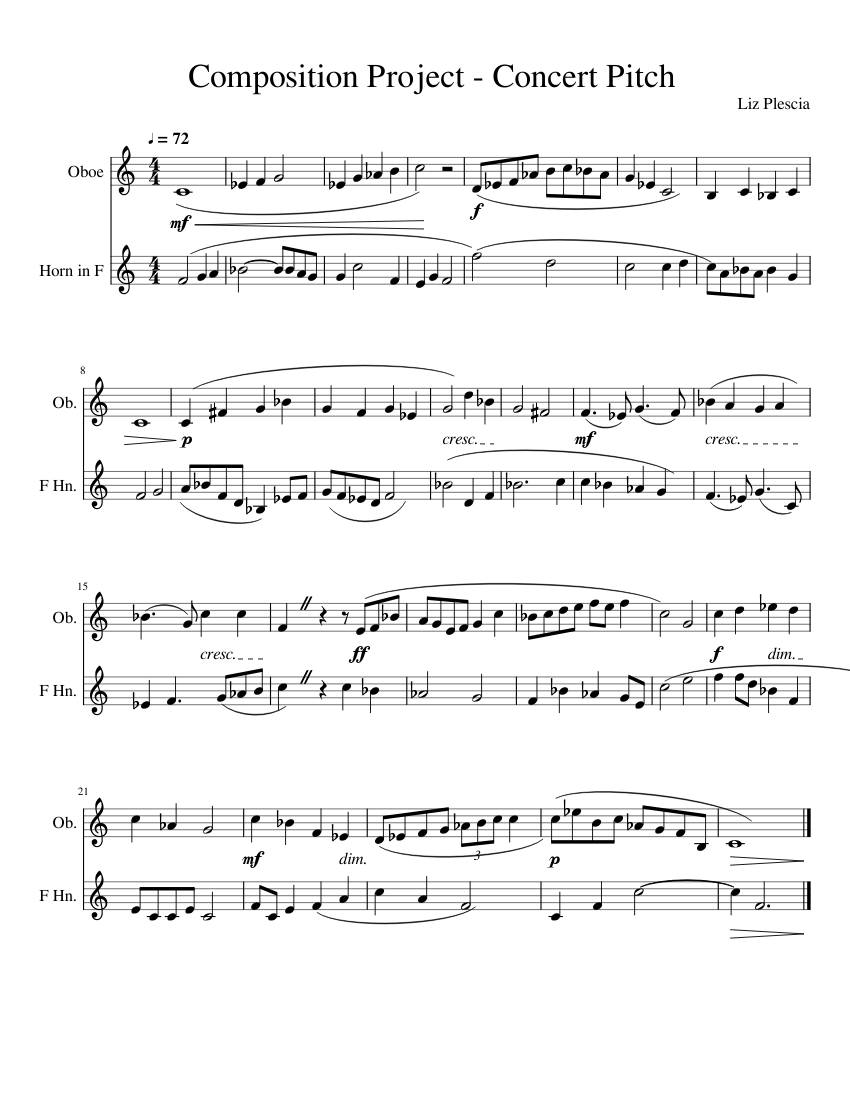 Concert pitch 251 comp project 2 Sheet music for Oboe, French horn ...