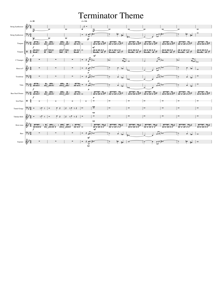 Terminator Theme Sheet Music for Trombone, Soprano, Bass voice, Tuba ...