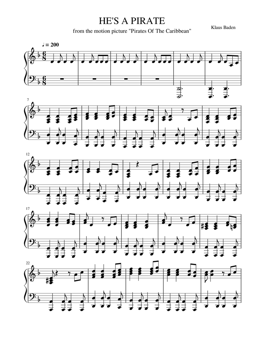 HE'S A PIRATE Sheet Music for Drum group (Solo) | MuseScore.com