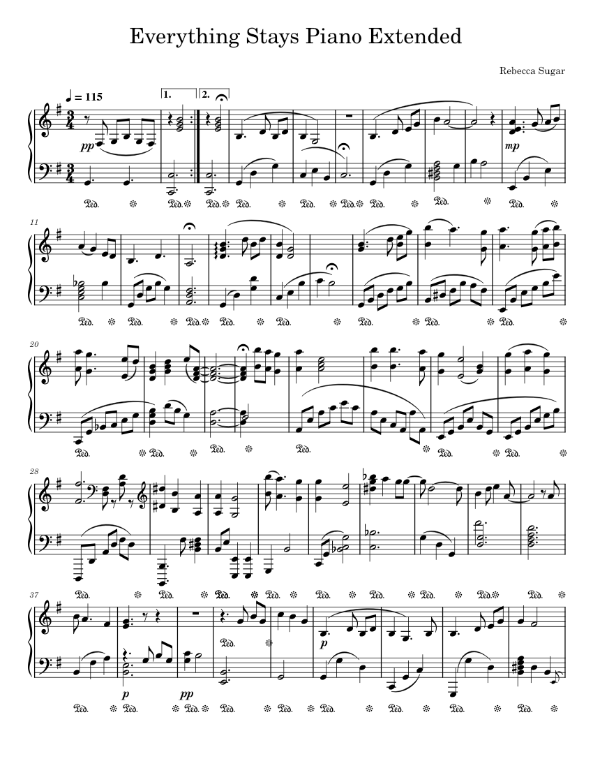 Everything Stays Piano Extended Sheet Music for Piano (Solo ...