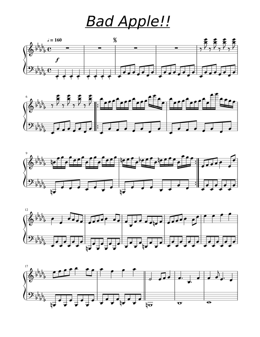 Bad Apple!! Sheet music for Piano (Solo) | Musescore.com