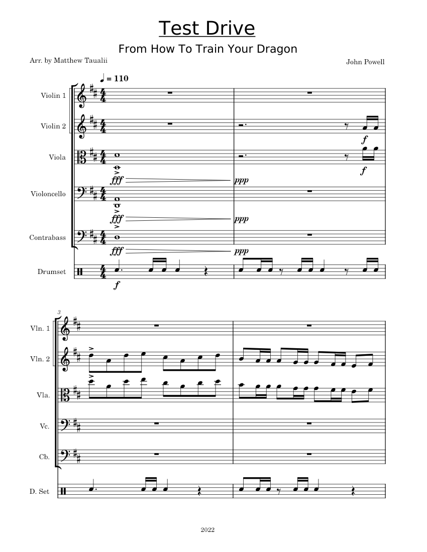 Test Drive - John Powell / Arranged by Matthew Taualii Sheet Music for ...