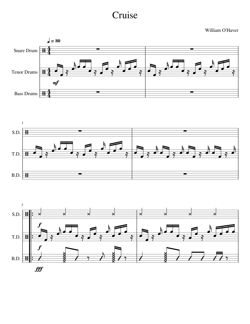 Cruise Sheet music for Snare drum, Tenor drum, Bass drum (Percussion ...