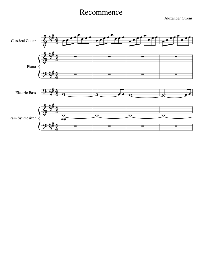 Recommence - Complete - Sheet music for Piano, Guitar, Bass guitar ...