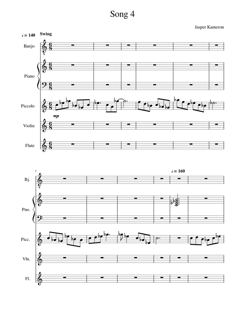 Song_4 Sheet music for Piano, Flute piccolo, Flute, Violin & more ...