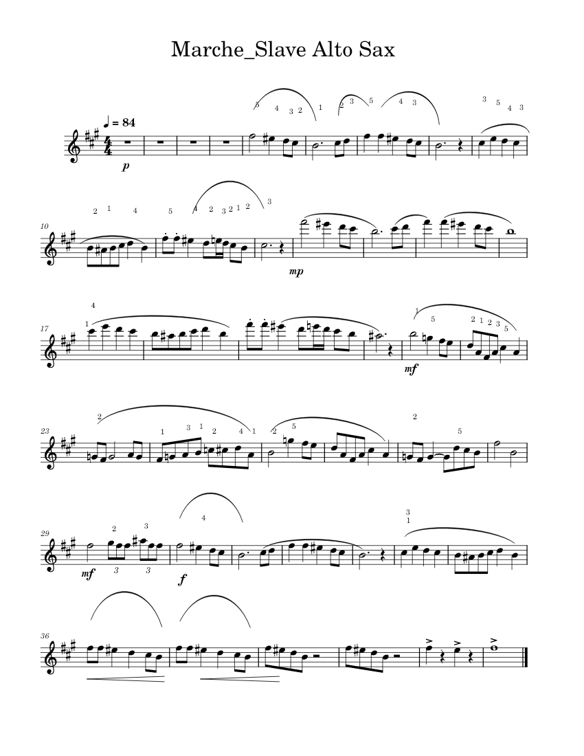 Marche Slave – Pyotr Ilyich Tchaikovsky Alto Sax Sheet Music for ...
