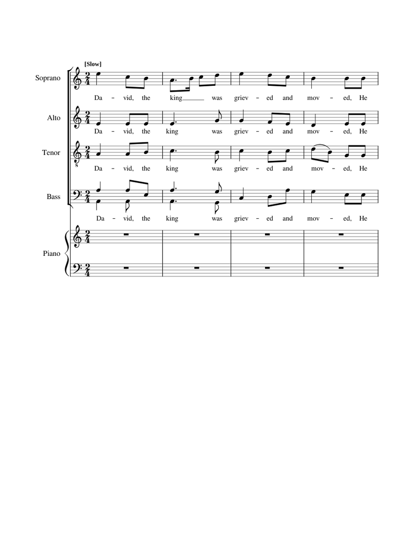 David's Lamentation - William Billings Sheet Music for Piano, Bass ...
