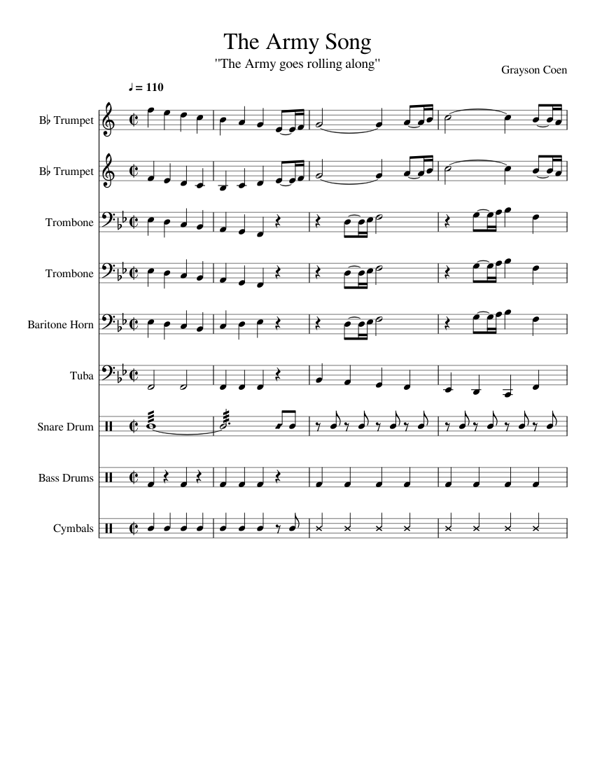 The Army Song improved Sheet music for Trombone, Tuba, Trumpet in b ...