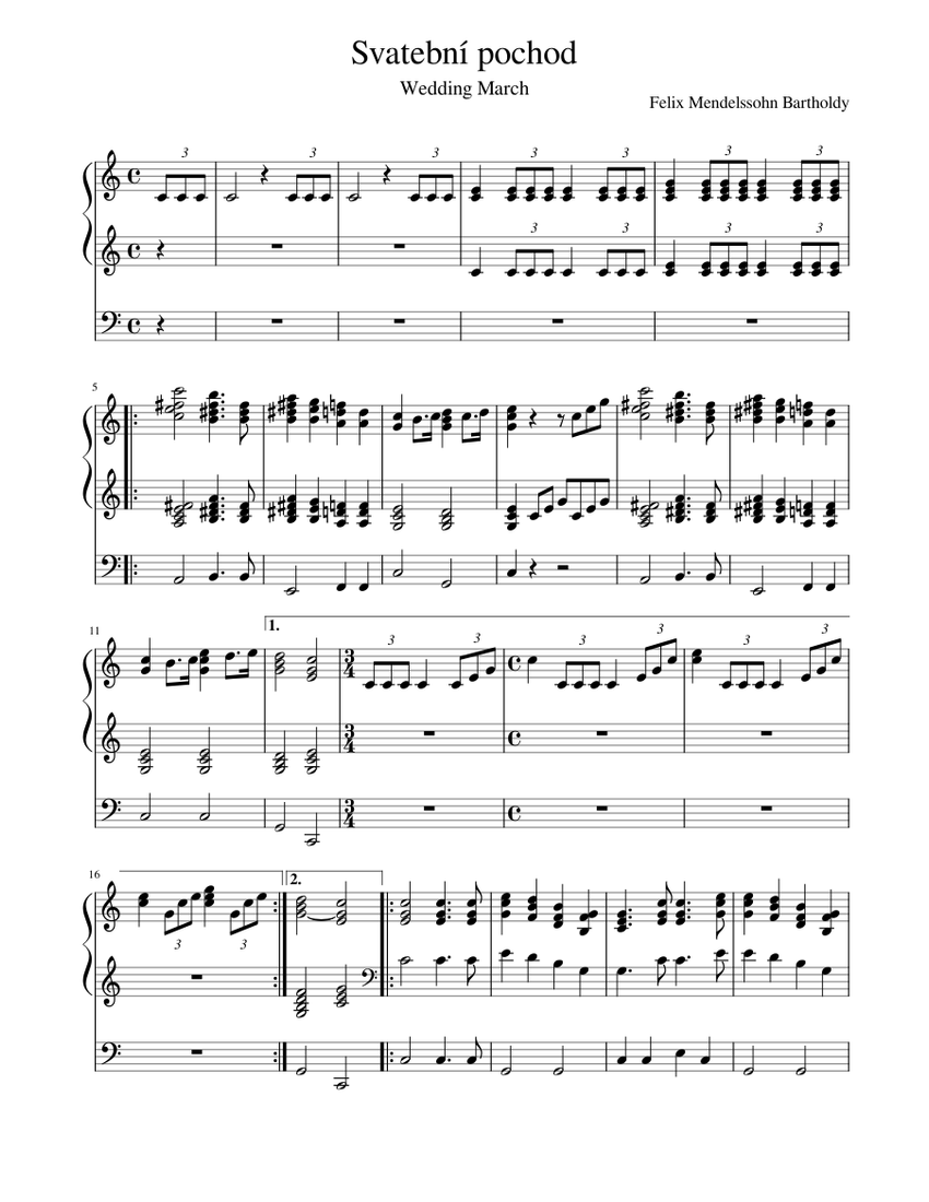 Felix Mendelssohn Bartholdy: Wedding March (Svatební pochod) Sheet ...