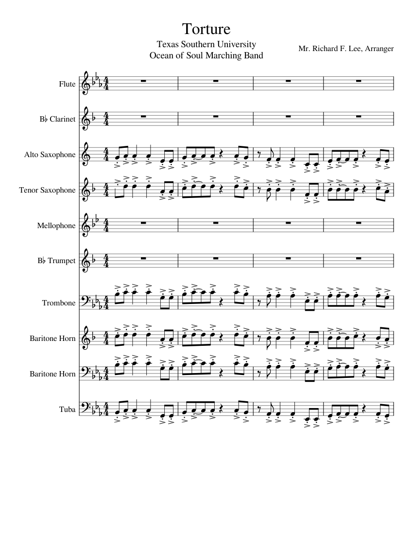 Torture Sheet Music for Trombone, Tuba, Mellophone, Flute & more instruments (Mixed Ensemble ...