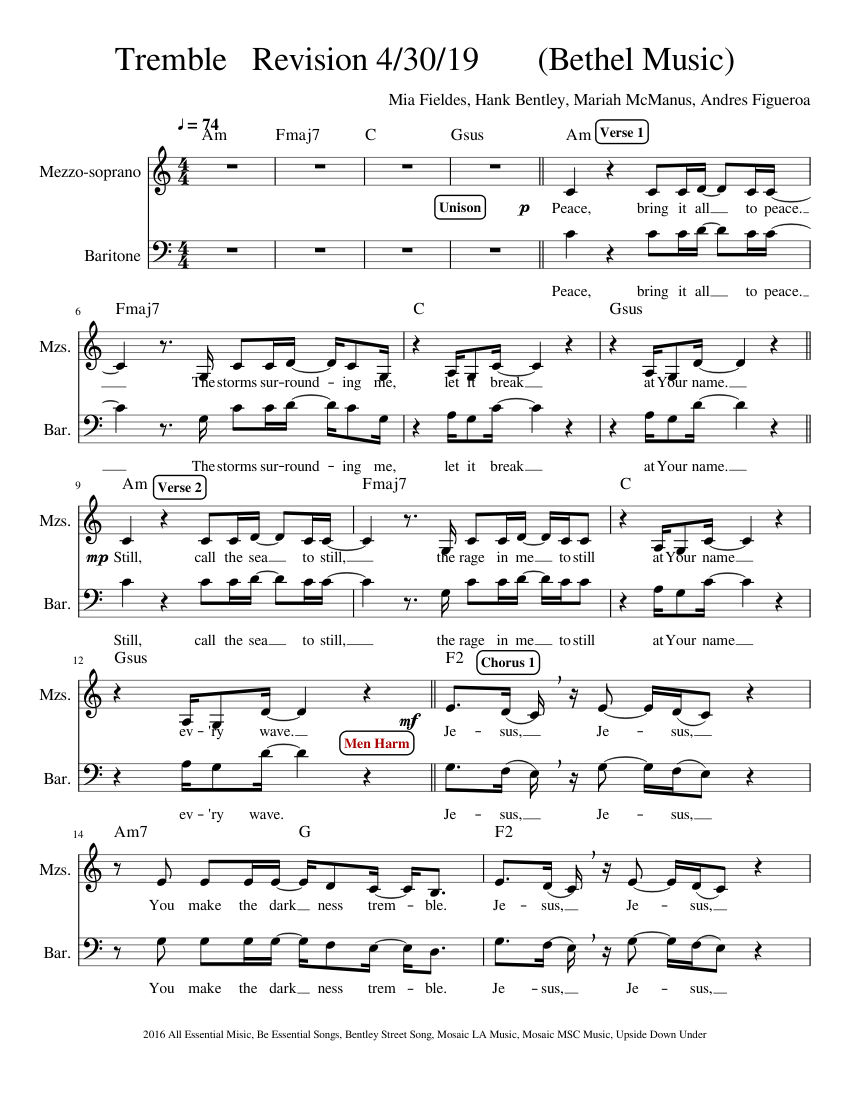 Tremble (Bethel Music)(Upper Room) Sheet Music with Chords for Baritone ...