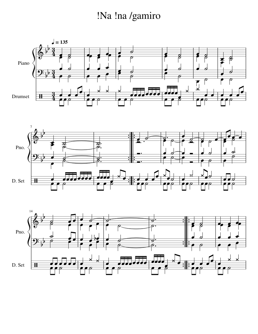 !Na !na /gamiro Sheet music for Piano, Drum group (Mixed Duet ...