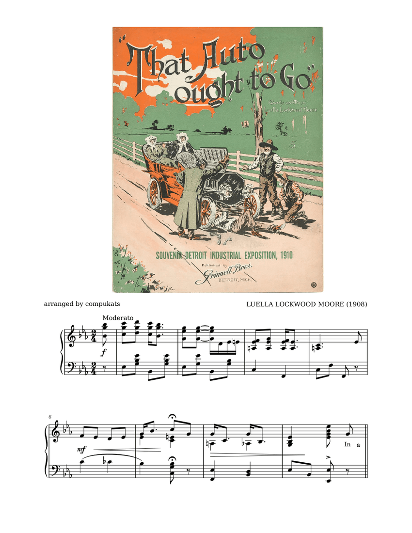 That Auto Ought To Go by Luella Lockwood Moore (1908) Sheet Music for ...