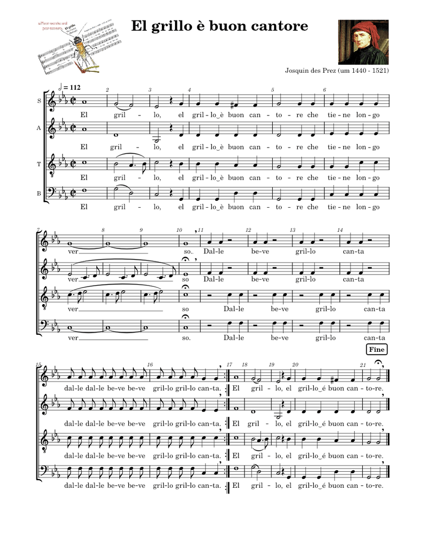 El grillo - Josquin des Prez SATB Sheet music for Soprano, Alto, Tenor ...