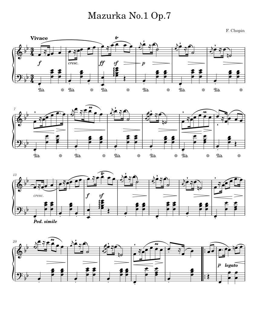 Chopin-Mazurka No.1 Op.7 Sheet music for Piano (Solo) | Musescore.com