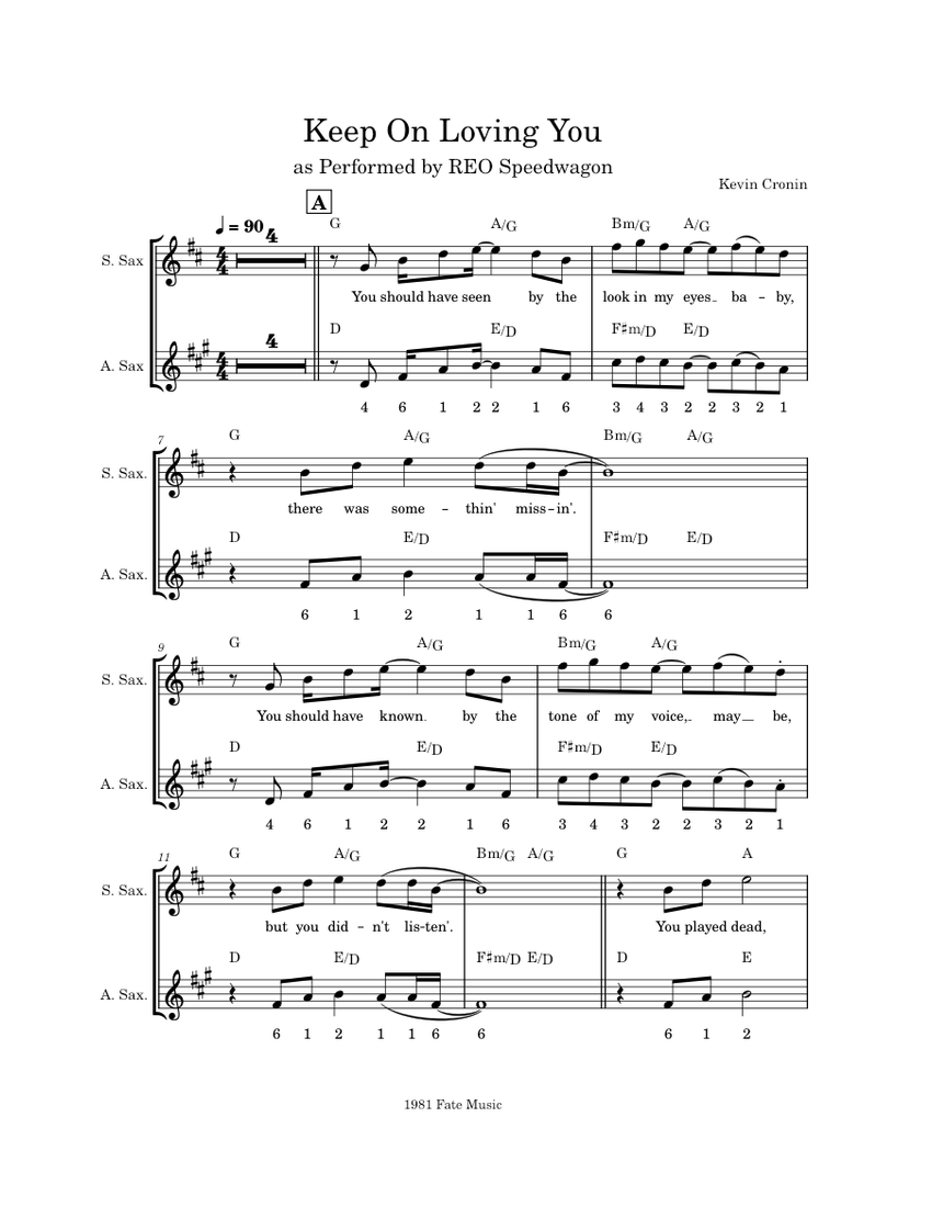 Keep on loving you – REO Speedwagon (Sax Duet) Sheet Music for ...