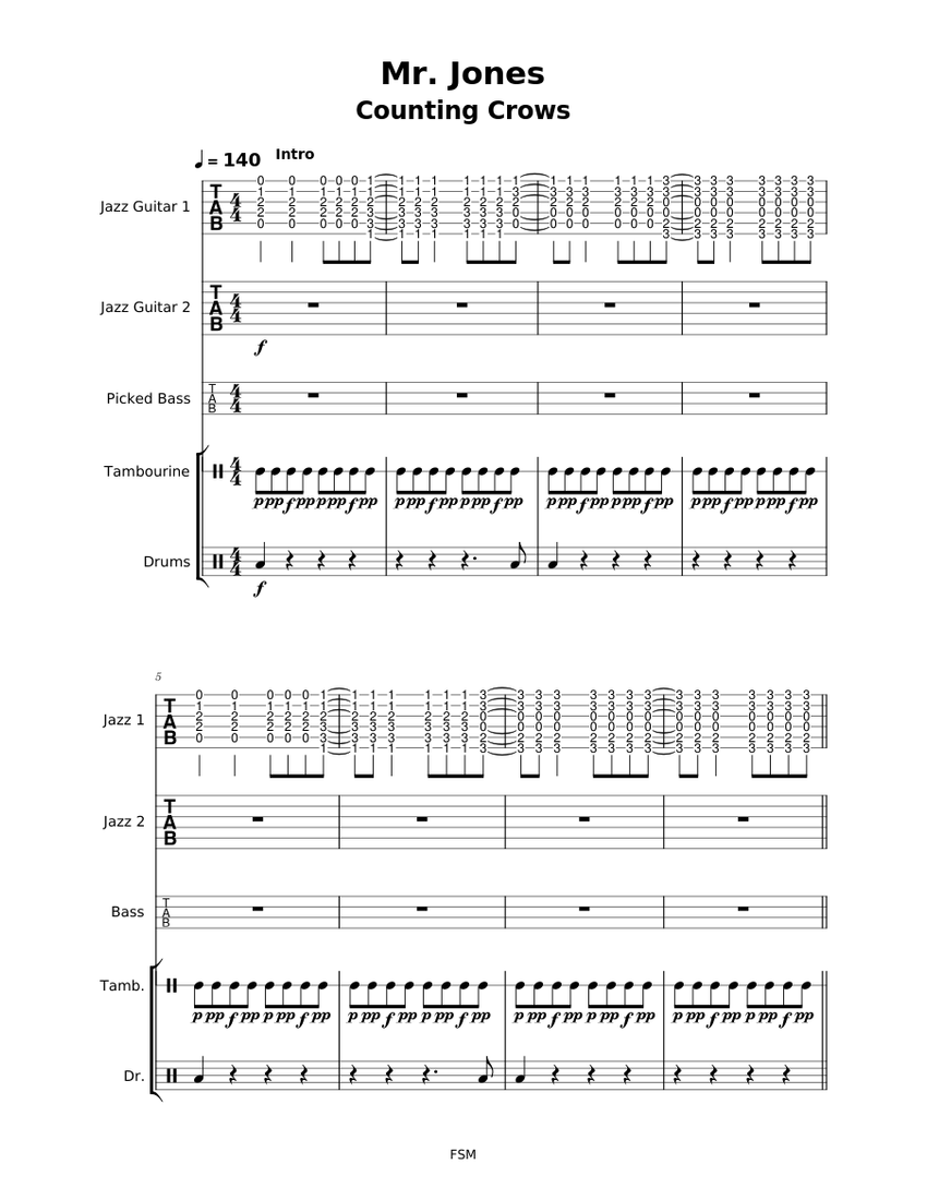 Mr. Jones – Counting Crows Sheet music for Tambourine, Guitar, Bass ...