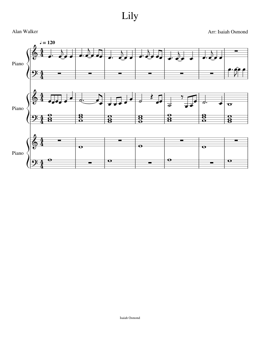Lily - Alan Walker Sheet music for Piano (Piano Trio) | Musescore.com