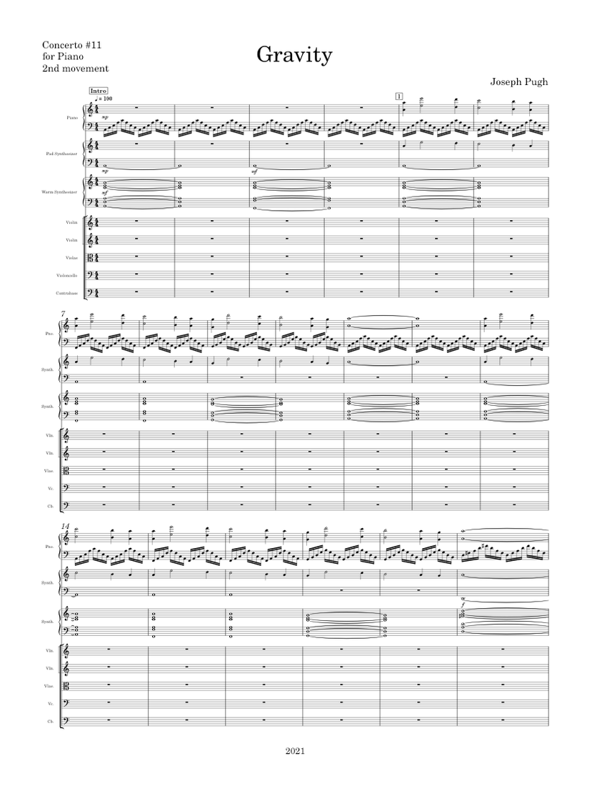 Gravity-Joseph Pugh Sheet music for Piano, Contrabass, Violin, Cello ...