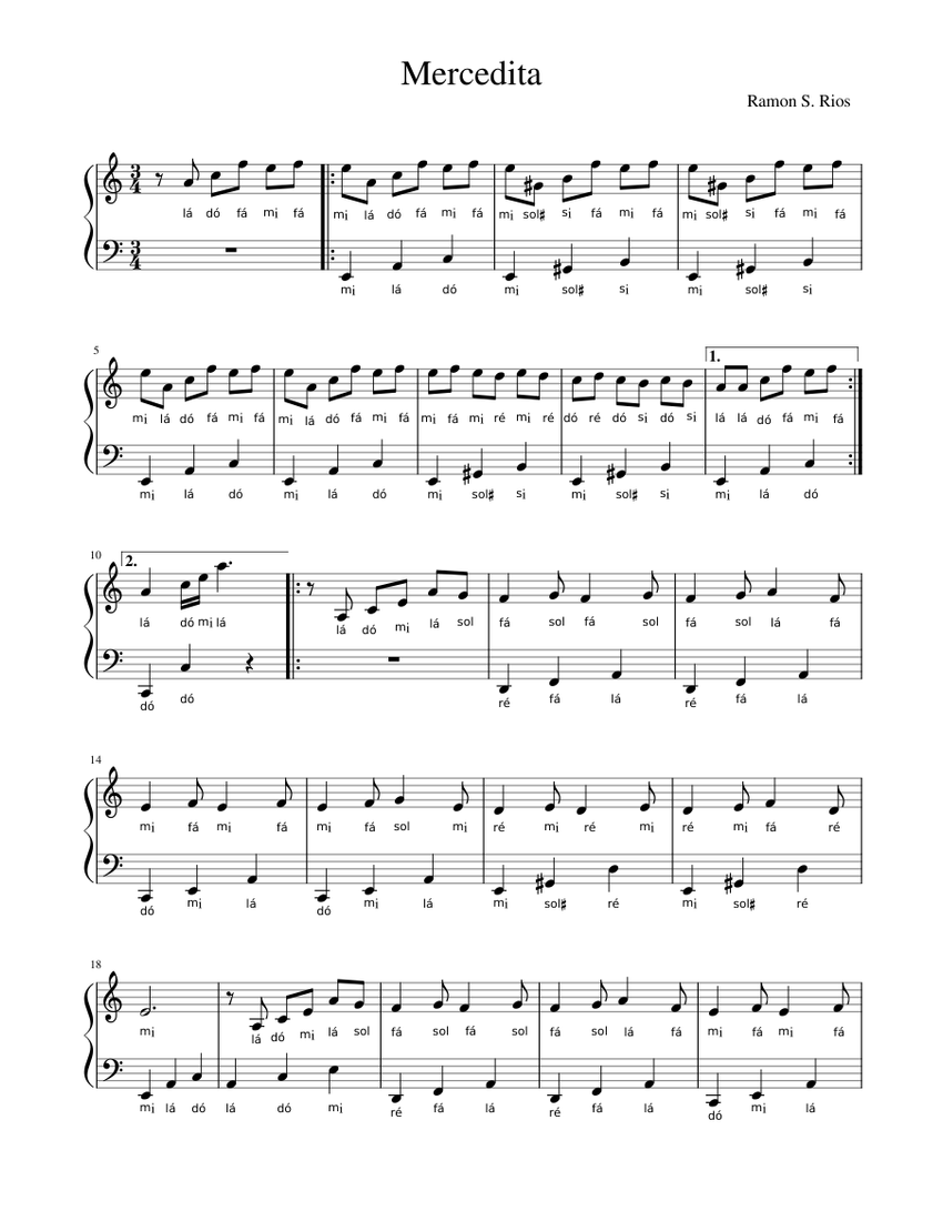 Mercedita Sheet Music for Piano (Solo) easy | MuseScore.com