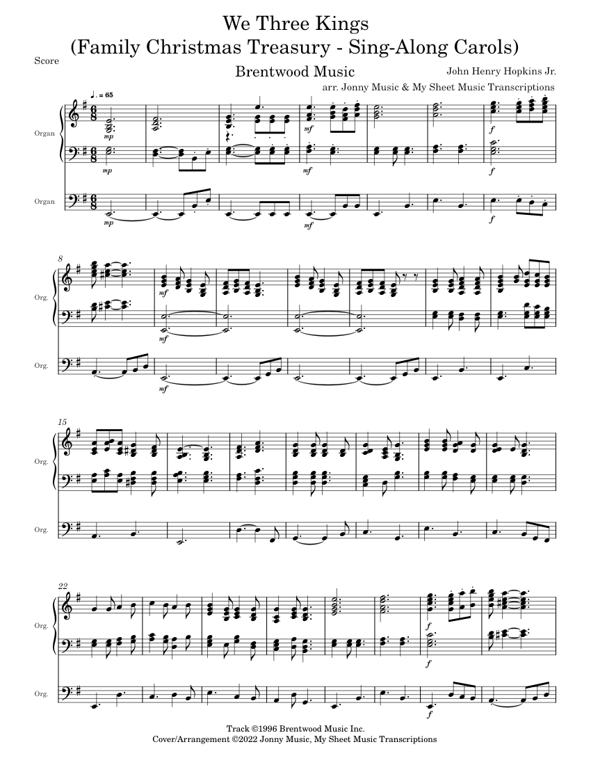 We Three Kings (Family Christmas Treasury - Sing-Along Carols) Organ ...