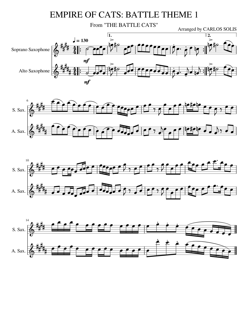EMPIRE OF CATS: BATTLE THEME 1 (THE BATTLE CATS) by CARLIT0CHURRIT0 Sheet music for Saxophone ...