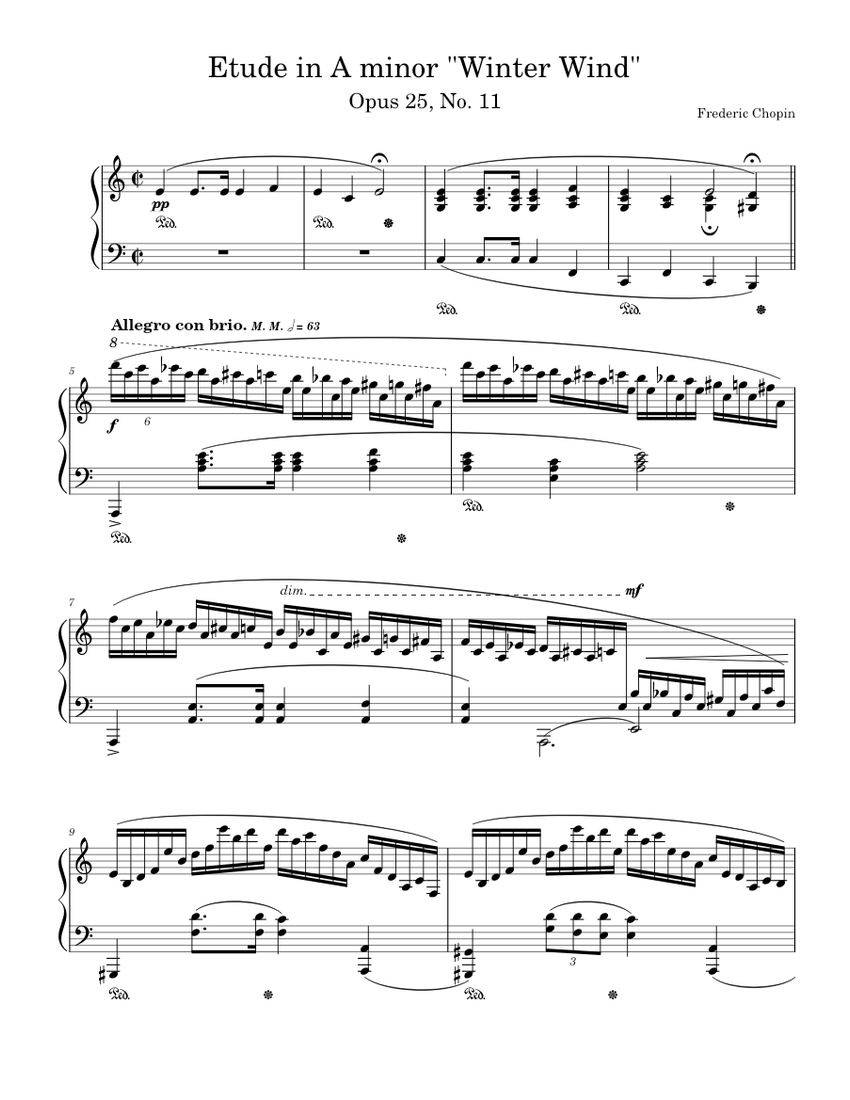 Étude Opus 25 No. 11, “Winter Wind” in A Minor – ClassicMan Sheet music for Piano (Solo ...