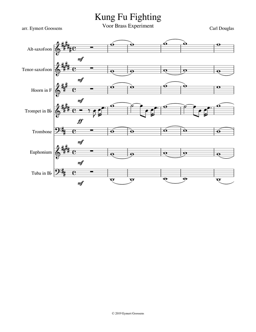 Kung Fu Fighting Sheet Music for Trombone, Euphonium, Tuba, Saxophone ...