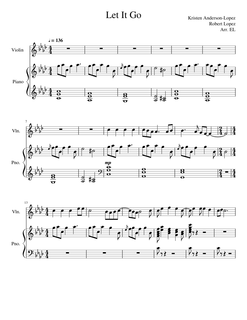 Let It Go Sheet Music for Piano, Violin (Solo) | MuseScore.com
