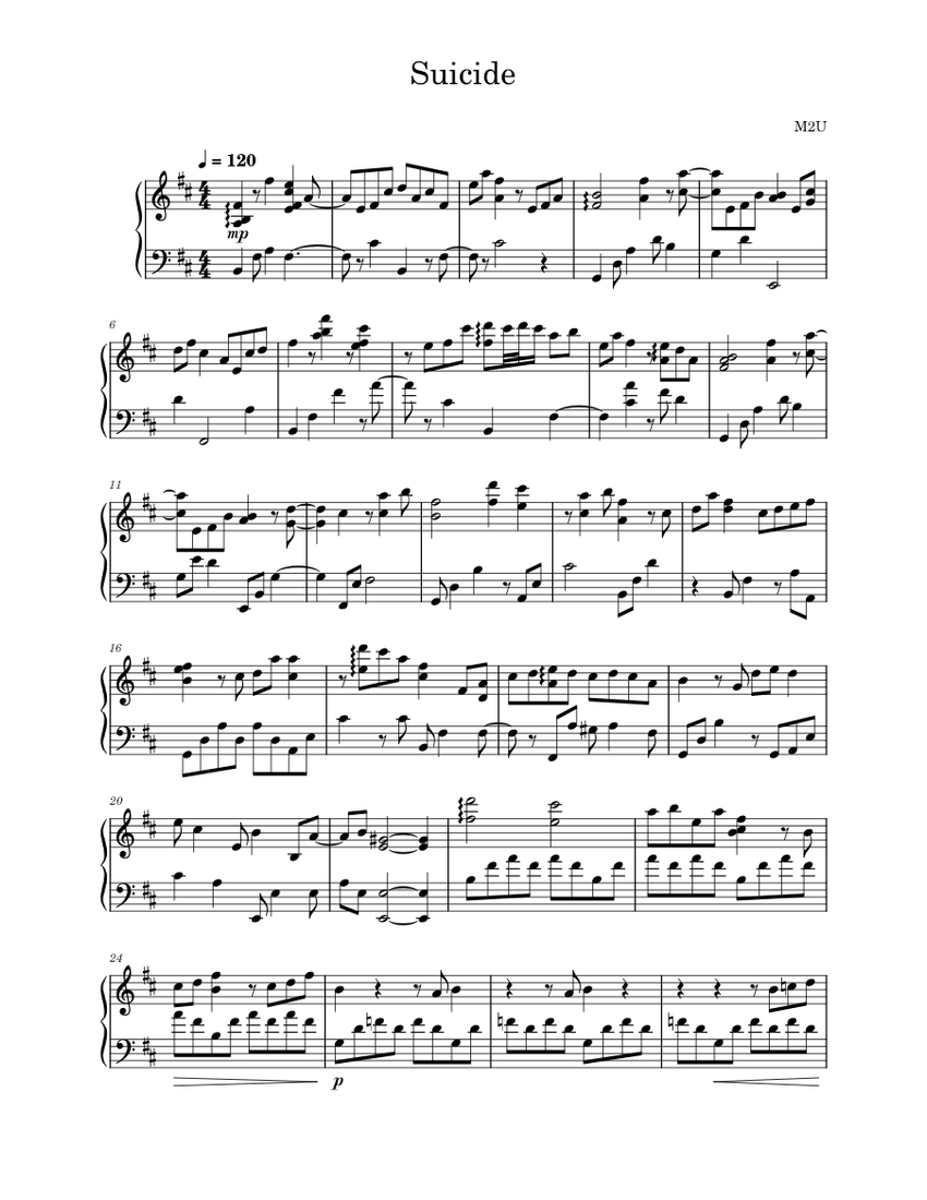 Suicide – M2U Sheet Music for Piano (Solo) | MuseScore.com