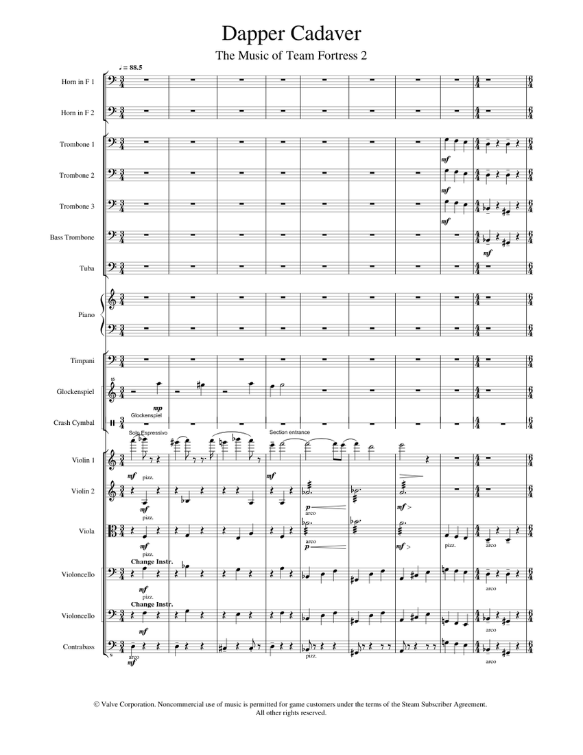 Team Fortress 2: Dapper Cadaver Sheet Music for Piano, Trombone, Tuba ...