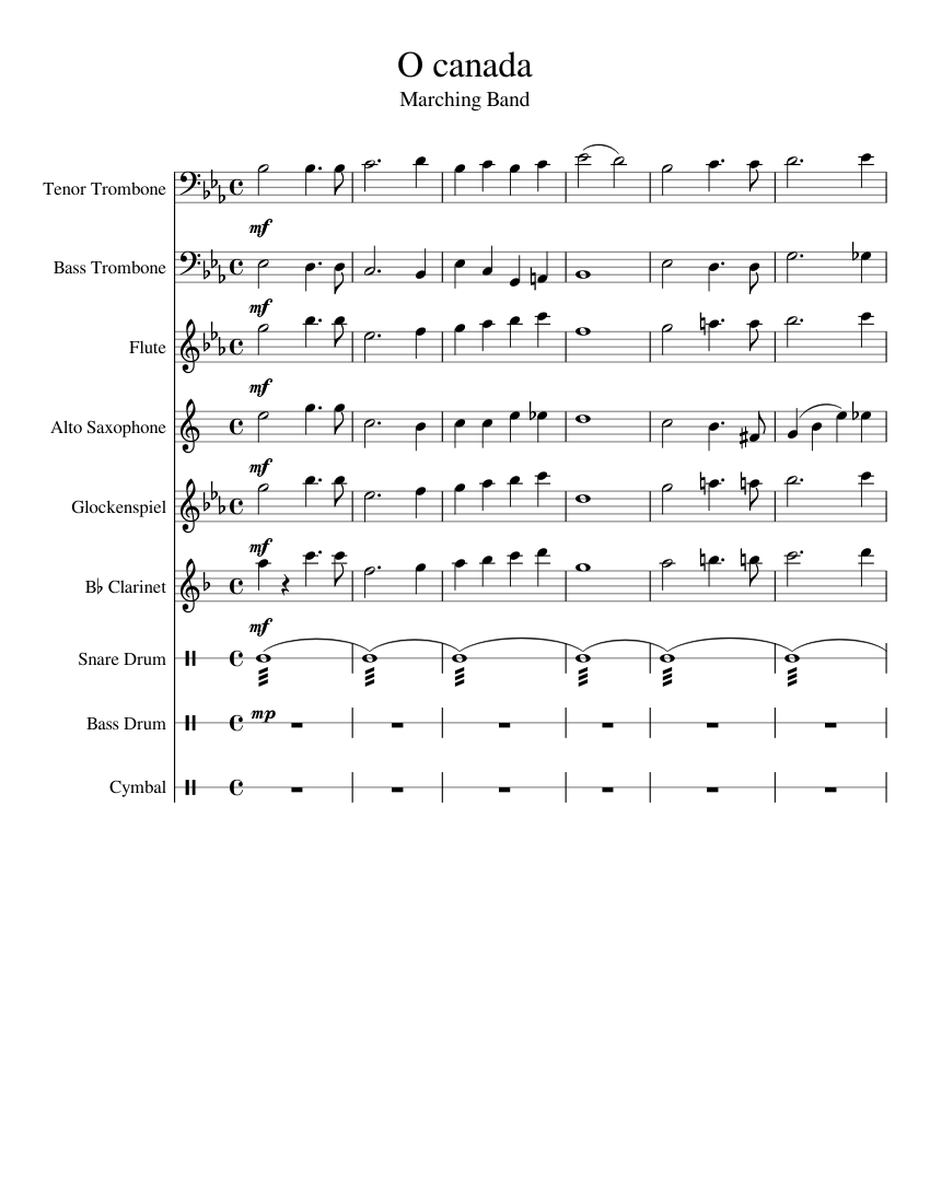 O canada Sheet music for Trombone tenor, Trombone bass, Flute, Clarinet ...