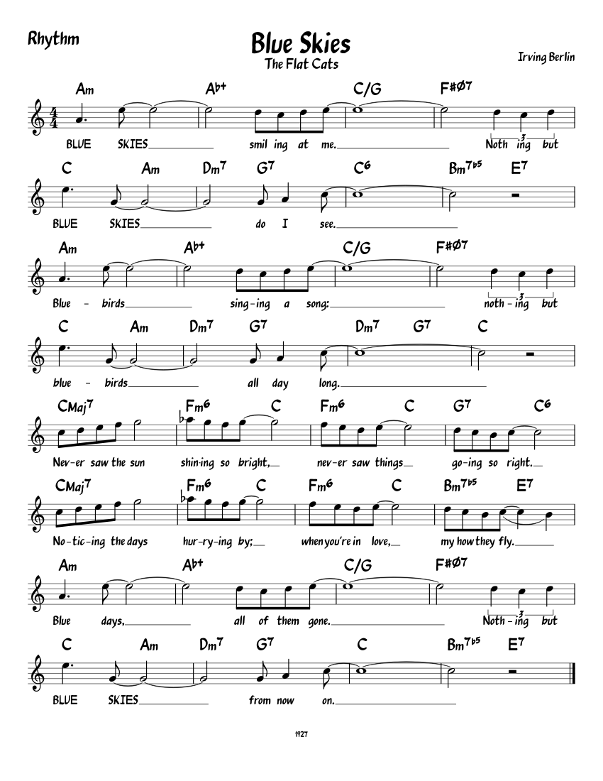 Blue Skies Sheet Music with Chords for Piano (Solo) easy | MuseScore.com