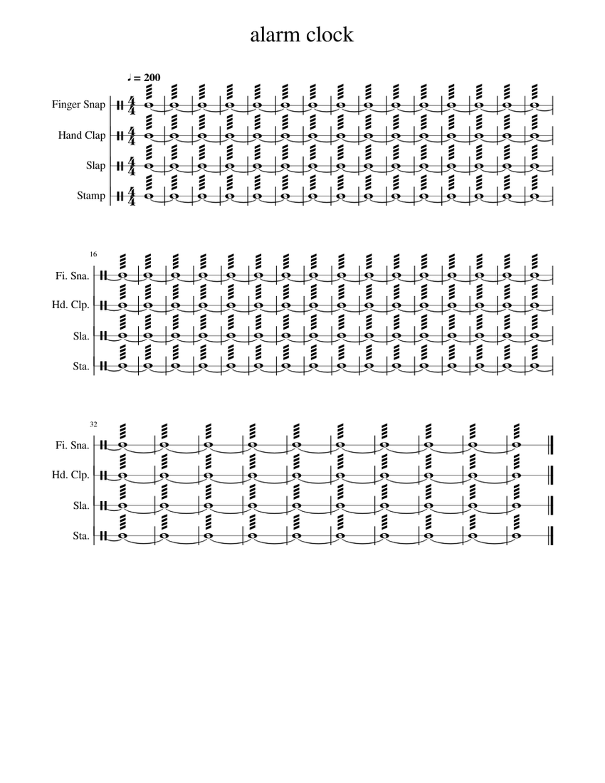 alarm clock Sheet music for Hand clap, Slap, Snap, Stamp (Mixed Quartet ...