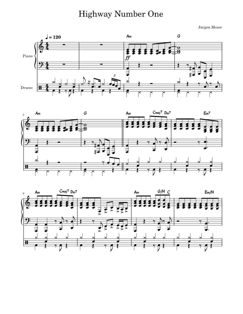 Jürgen Moser - Highway Number One Sheet Music with Chords for Piano ...
